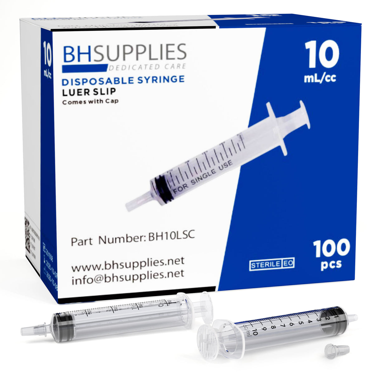 Bulk Case: BH Supplies 10mL Sterile Luer Slip Cap Syringes: 16 Boxes of ...