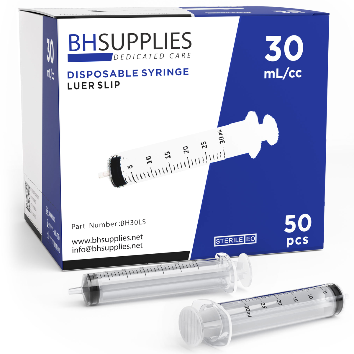 Bulk Case: BH Supplies 30mL Sterile Luer Slip Syringes: 12 Boxes of 50 ...