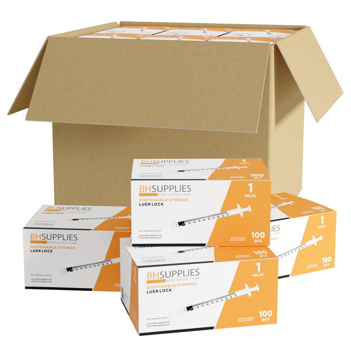 BH Supplies Sterile Syringes - 1mL Luer Lock, 24x100