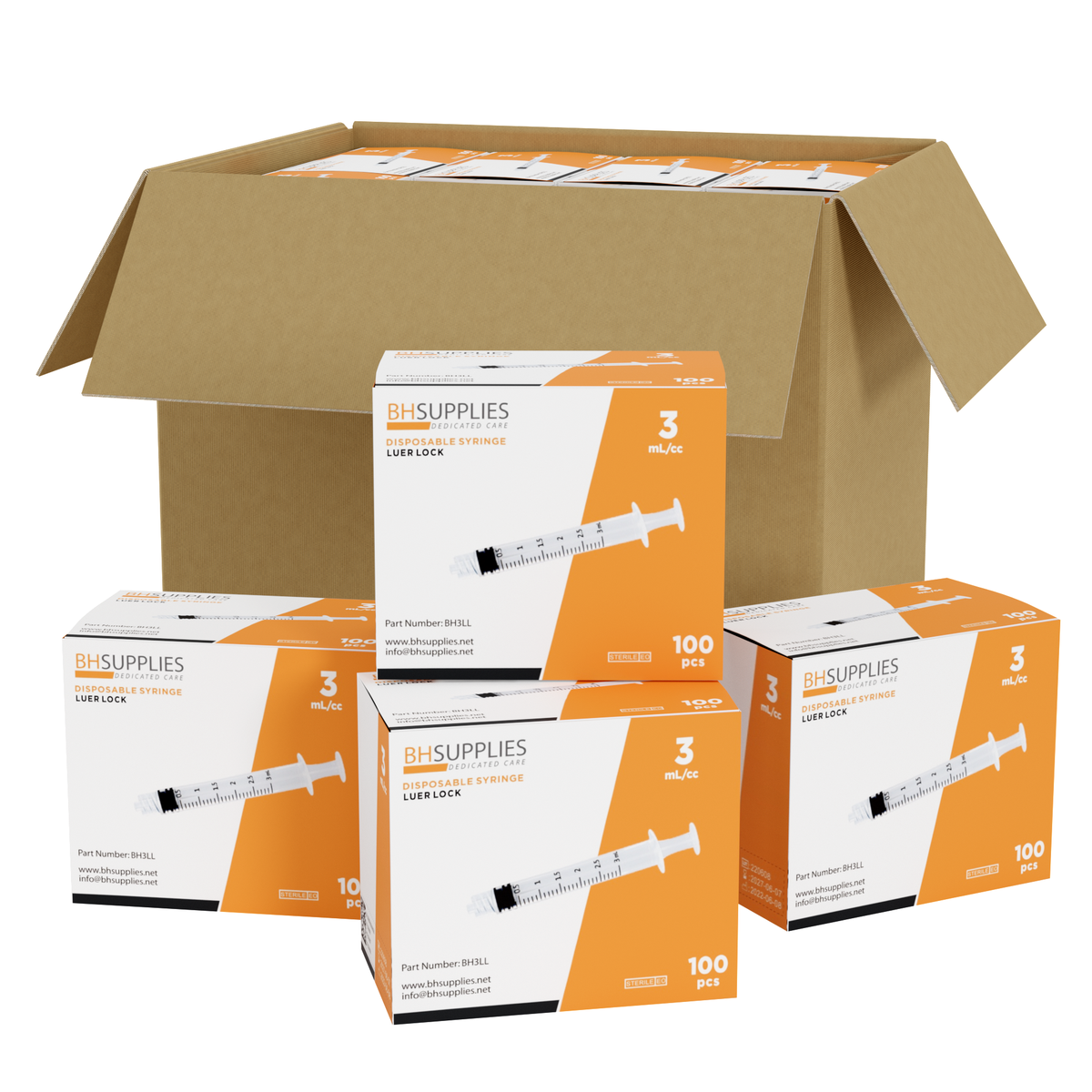 BH Supplies 3mL Sterile Syringes - Case of 24 Boxes