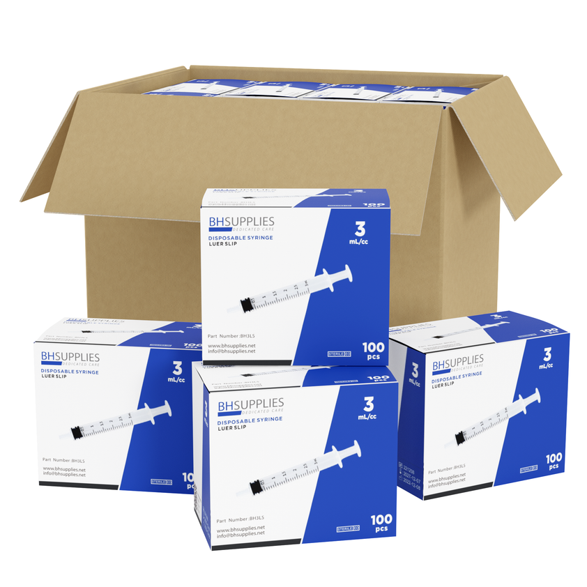 Bulk Case: BH Supplies 3mL Sterile Luer Slip Syringes: 24 Boxes of 100 ...