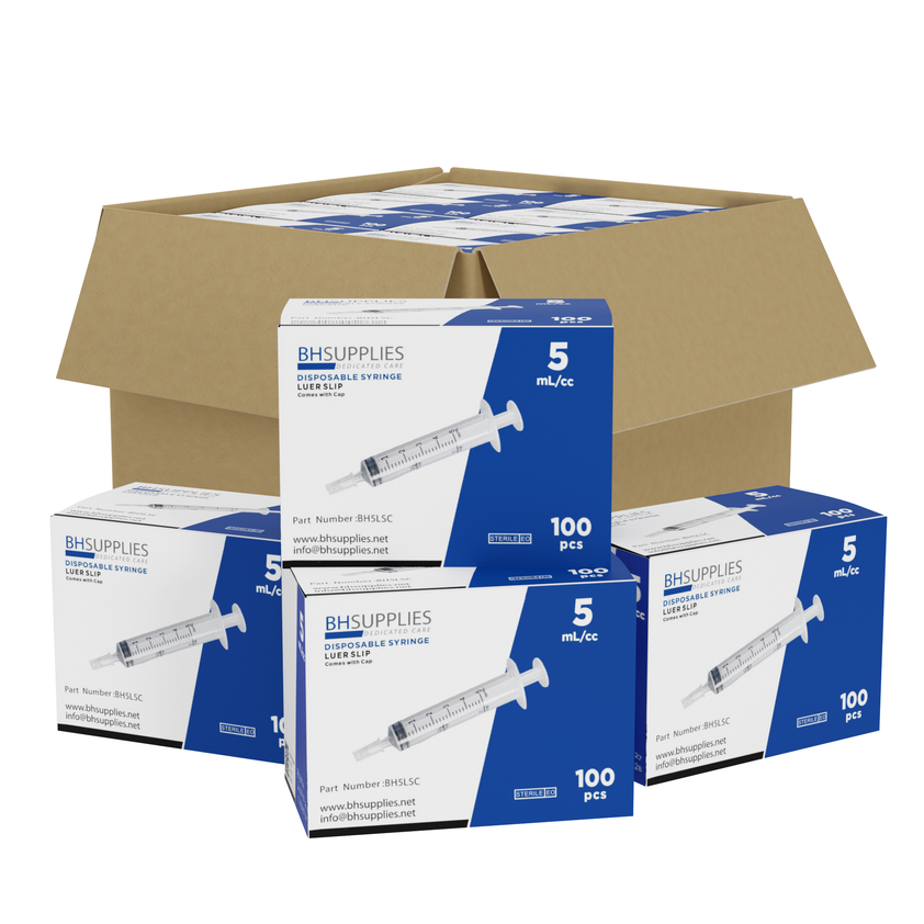 Bulk Case: BH Supplies 5mL Sterile Luer Slip Cap Syringes: 16 Boxes ...